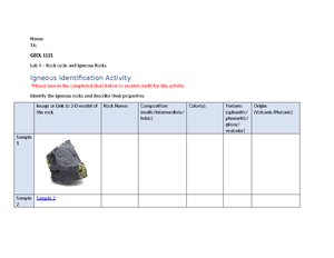 Lab 5 - Sedimentary Rocks - Lab 5 – Sedimentary Rocks GEOL 1121 Name