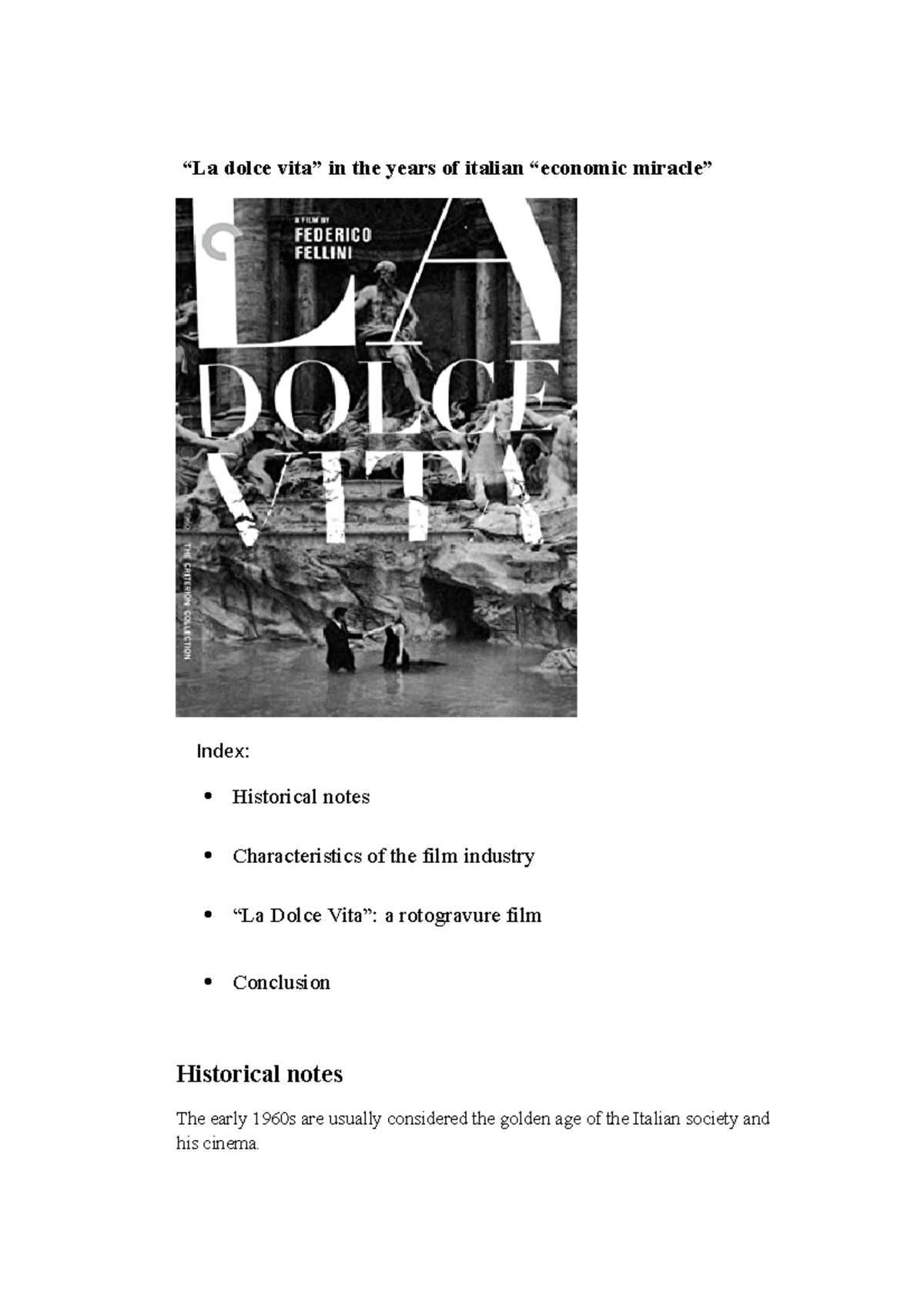 fellini e la dolce vita - “La dolce vita” in the years of italian ...