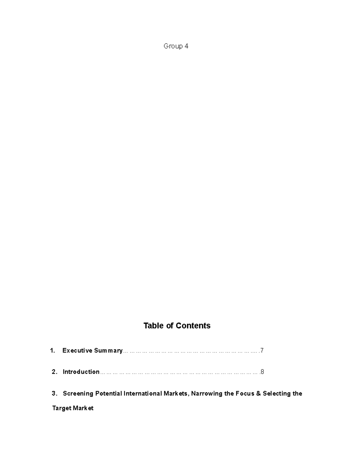Global trade assessment. research paper - Group 4 Table of Contents ...