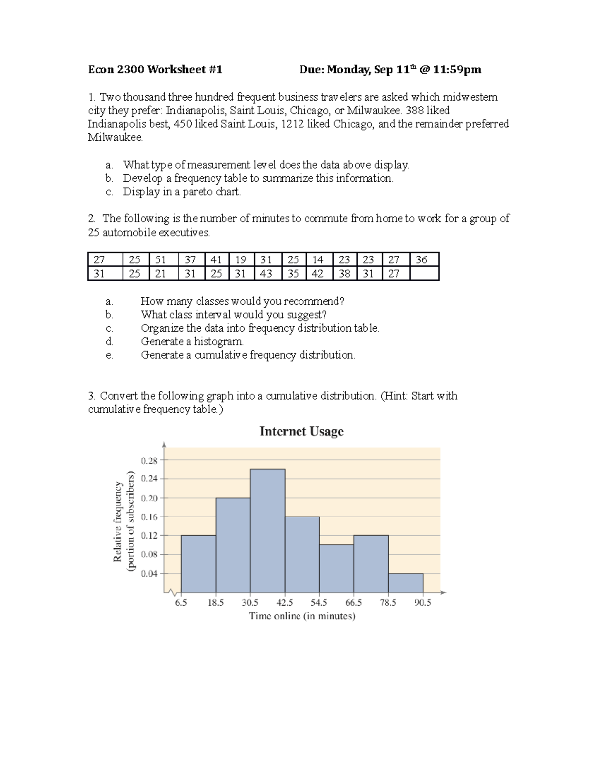 Econ 2300 Worksheet 1 - Econ 2300 Worksheet #1 Due: Monday, Sep 11th ...