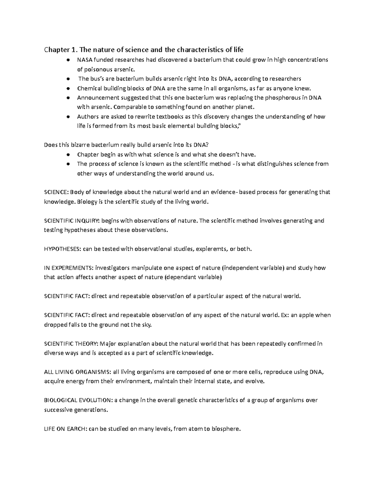 Essencials of biology week 1 - Chapter 1. The nature of science and the ...
