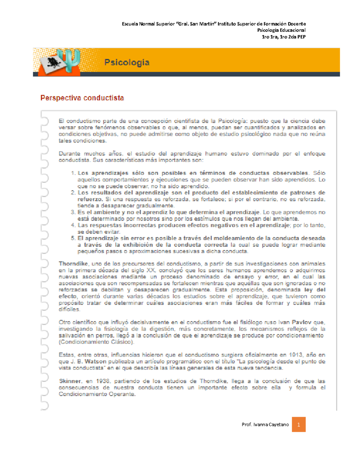 Perspectiva Conductista doc de información - Sujeto de la educacion ...