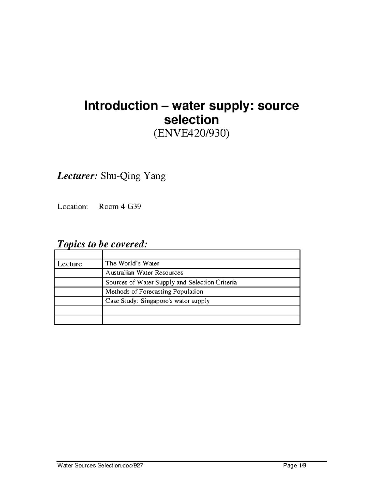 Water Sources Selection - Introduction – water supply: source selection ...