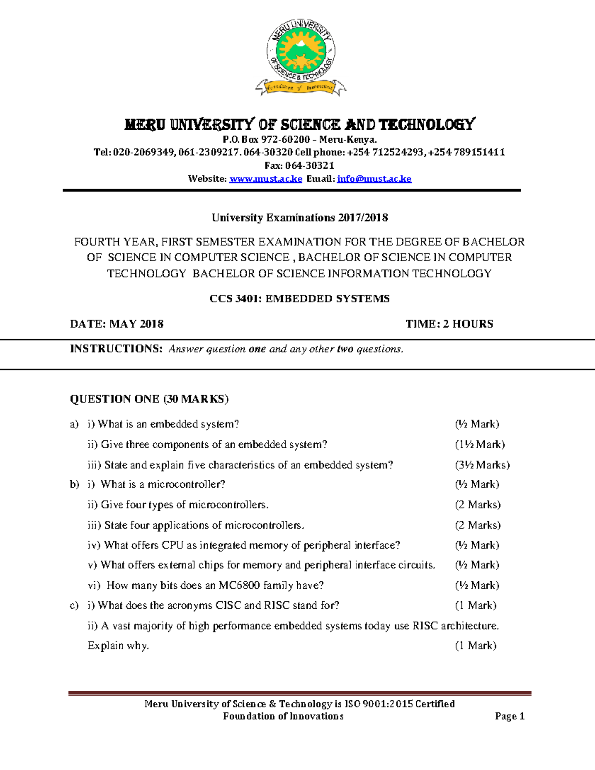 Ccs 3401 Computer Science Meru University Of Science And Technology Is