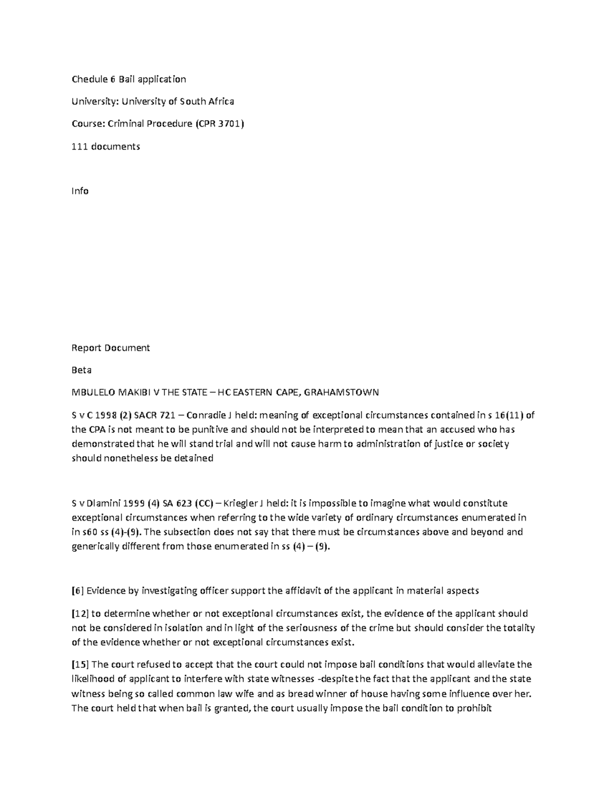 Schedule 6 bail application - Chedule 6 Bail application University ...