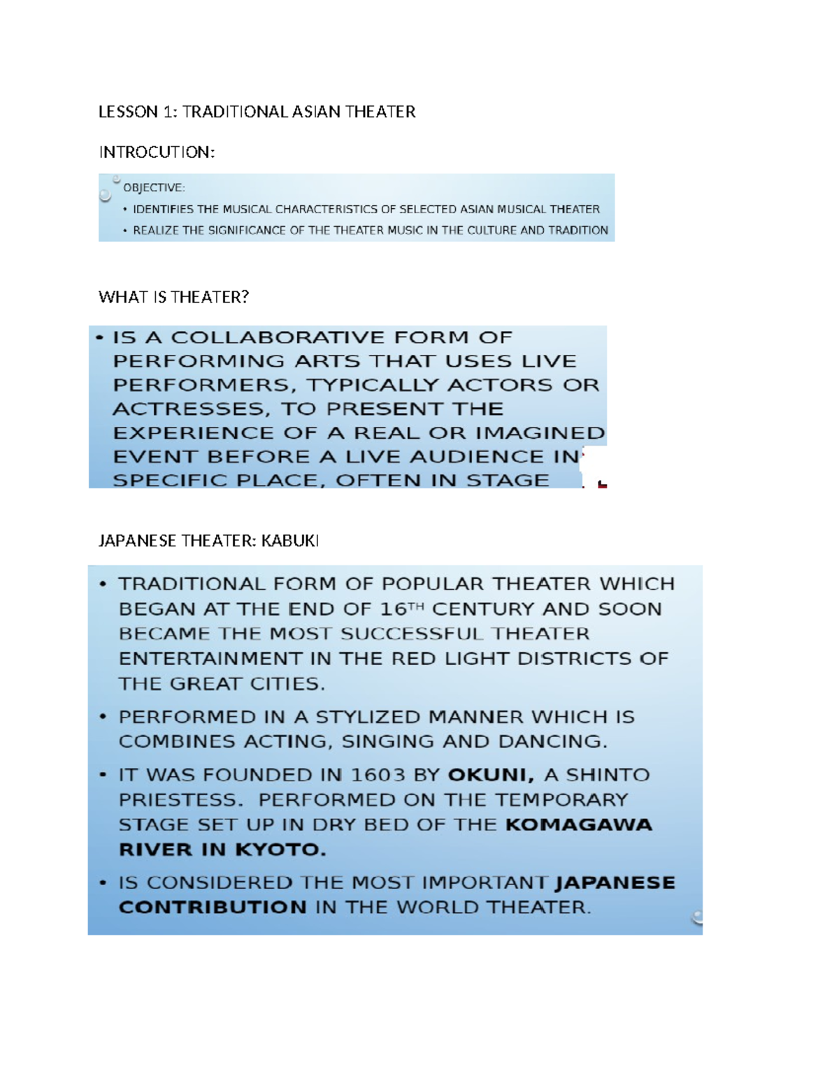 Asian Theater - Empowerment tech - LESSON 1: TRADITIONAL ASIAN THEATER ...