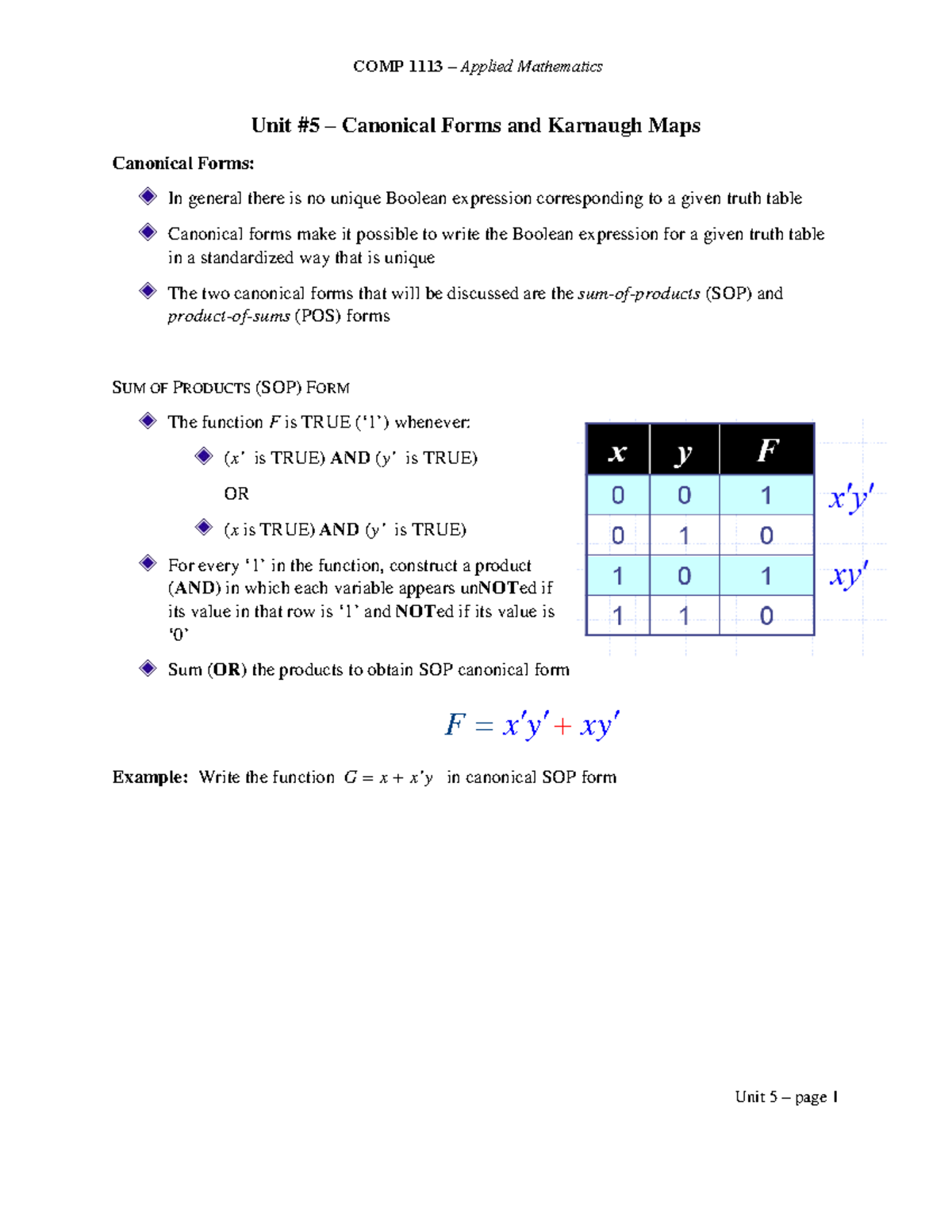 Unit 5 - Optimal Forms and K-maps - COMP 1113 – Applied Mathematics ...