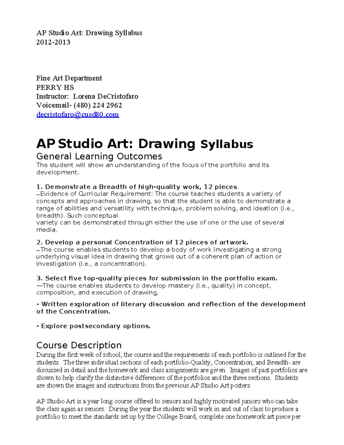 Mrs. D tentative 2013-2014 AP Syllabus - AP Studio Art: Drawing ...