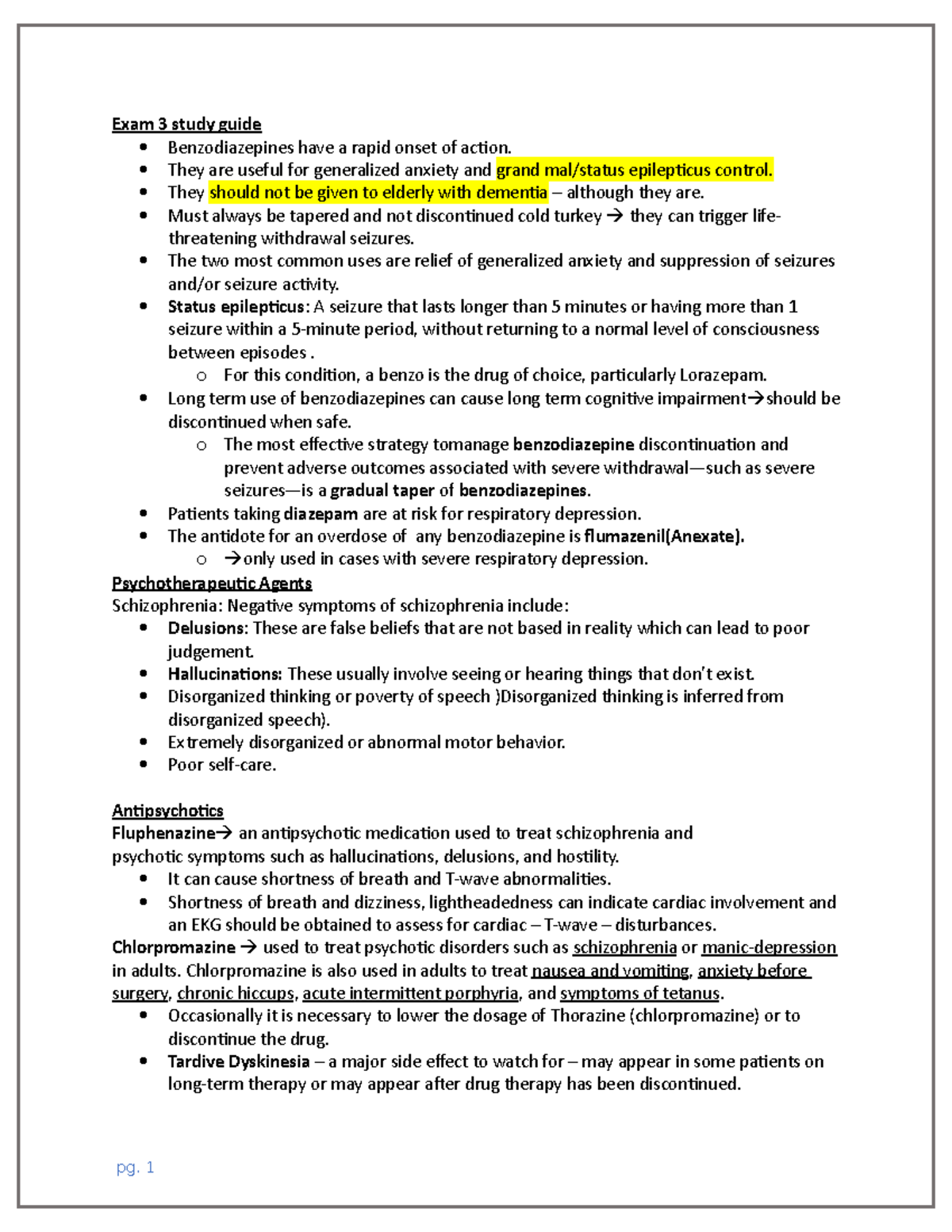 Pharm J2 Final exam 3 study guide - Exam 3 study guide Benzodiazepines ...