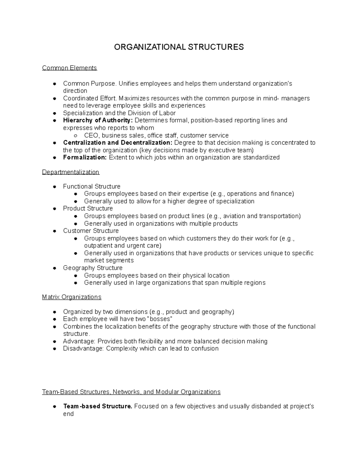 BUS 200 Notes Organizational Structures Part 1 - ORGANIZATIONAL ...