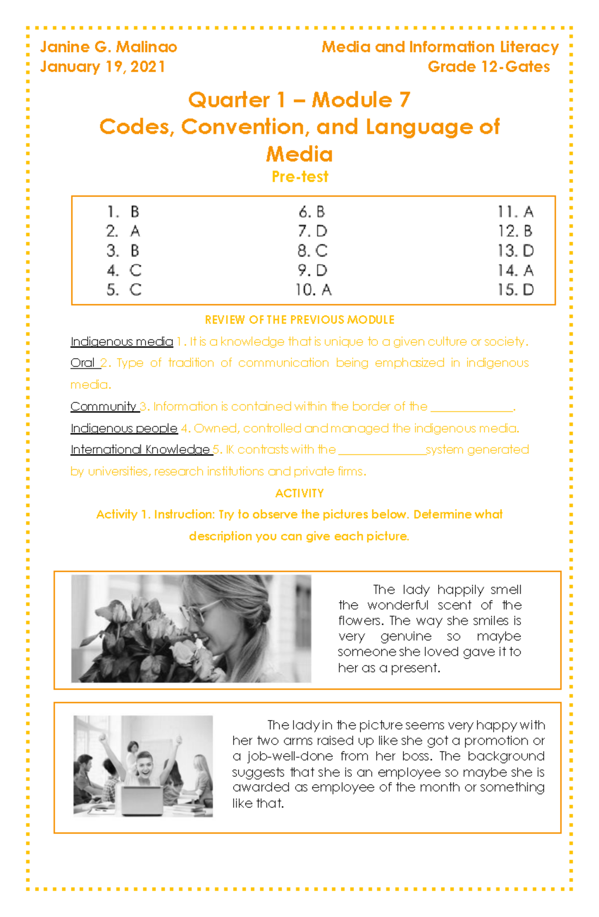 MIL Q1 Module 7 - Quarter 1 – Module 7 Codes, Convention, and Language ...