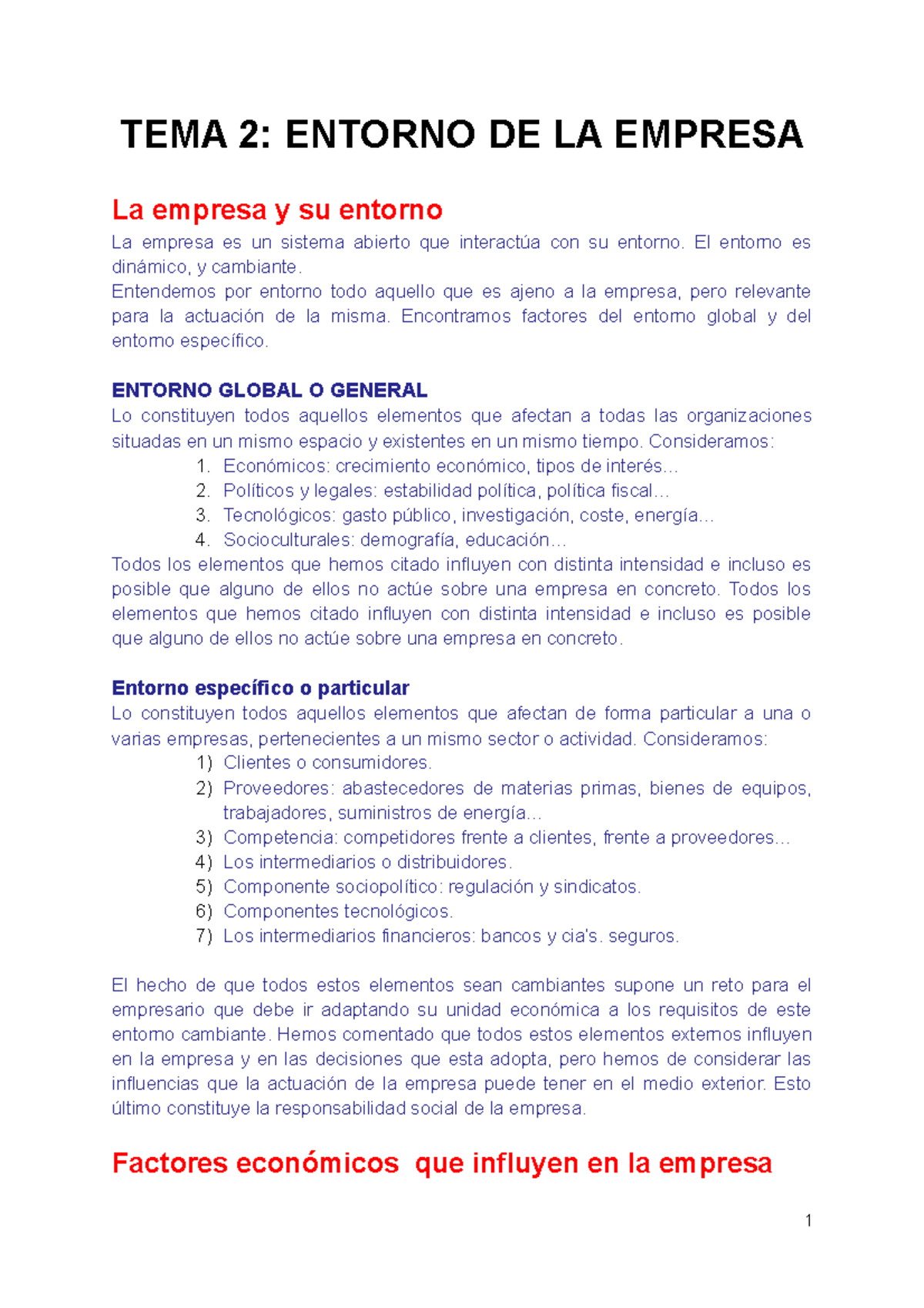Tema 2 La empresa y su entorno - TEMA 2: ENTORNO DE LA EMPRESA La empresa y su entorno La ...