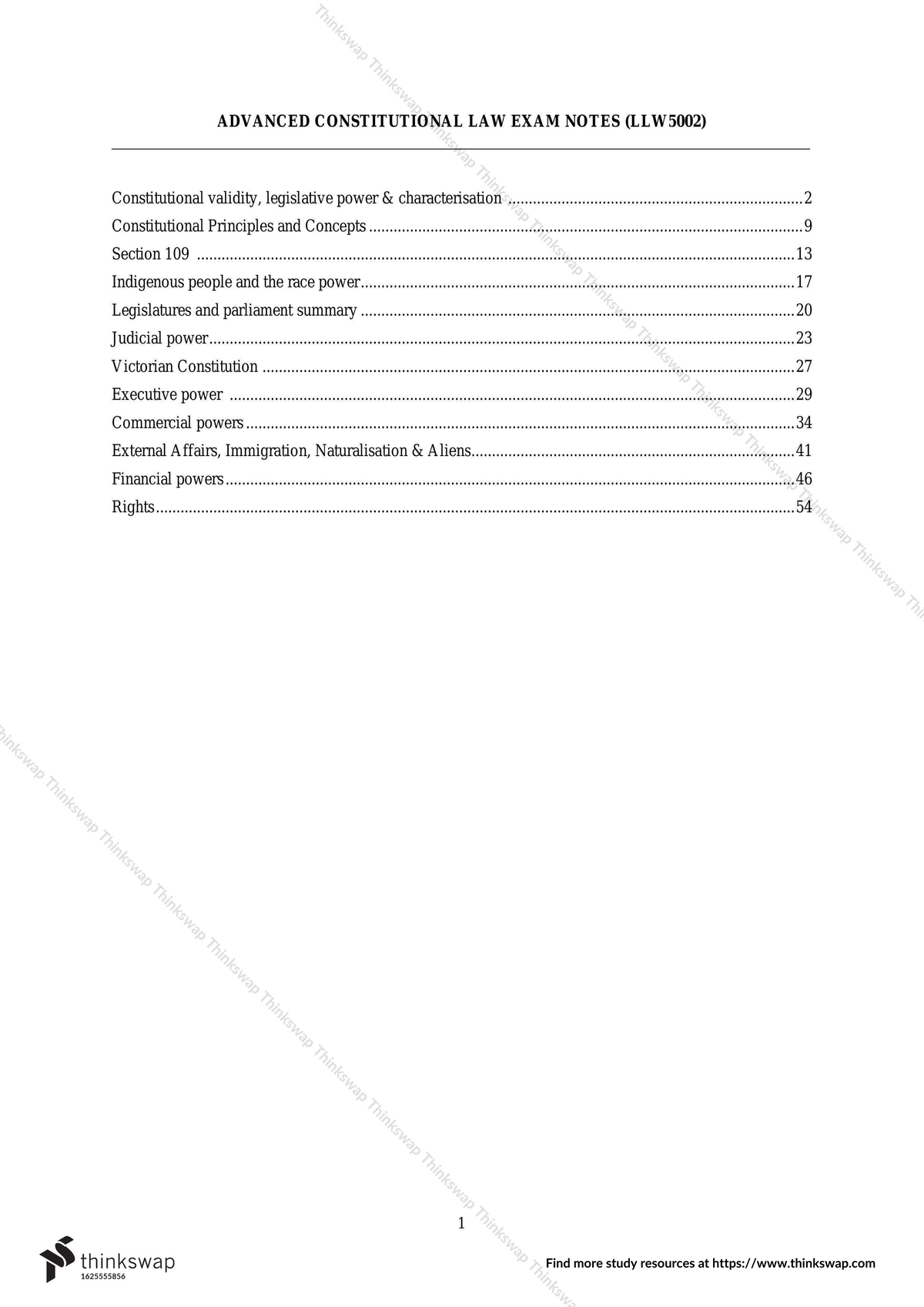 LLW2005 - Constitutional Law Exam Notes - ADVANCED CONSTITUTIONAL LAW ...