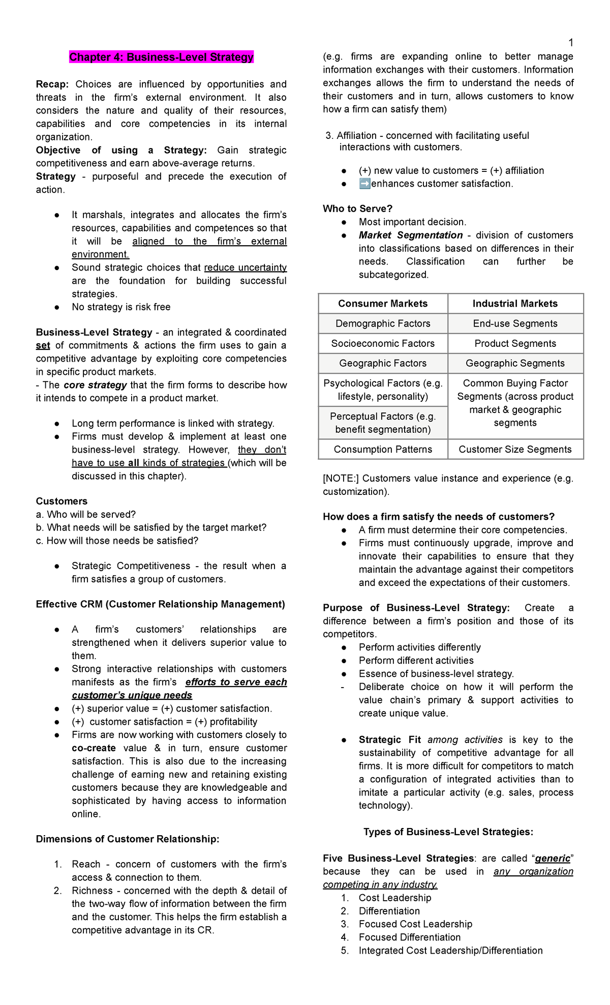 Chapter 4 Business-Level Strategy - Chapter 4: Business-Level Strategy ...