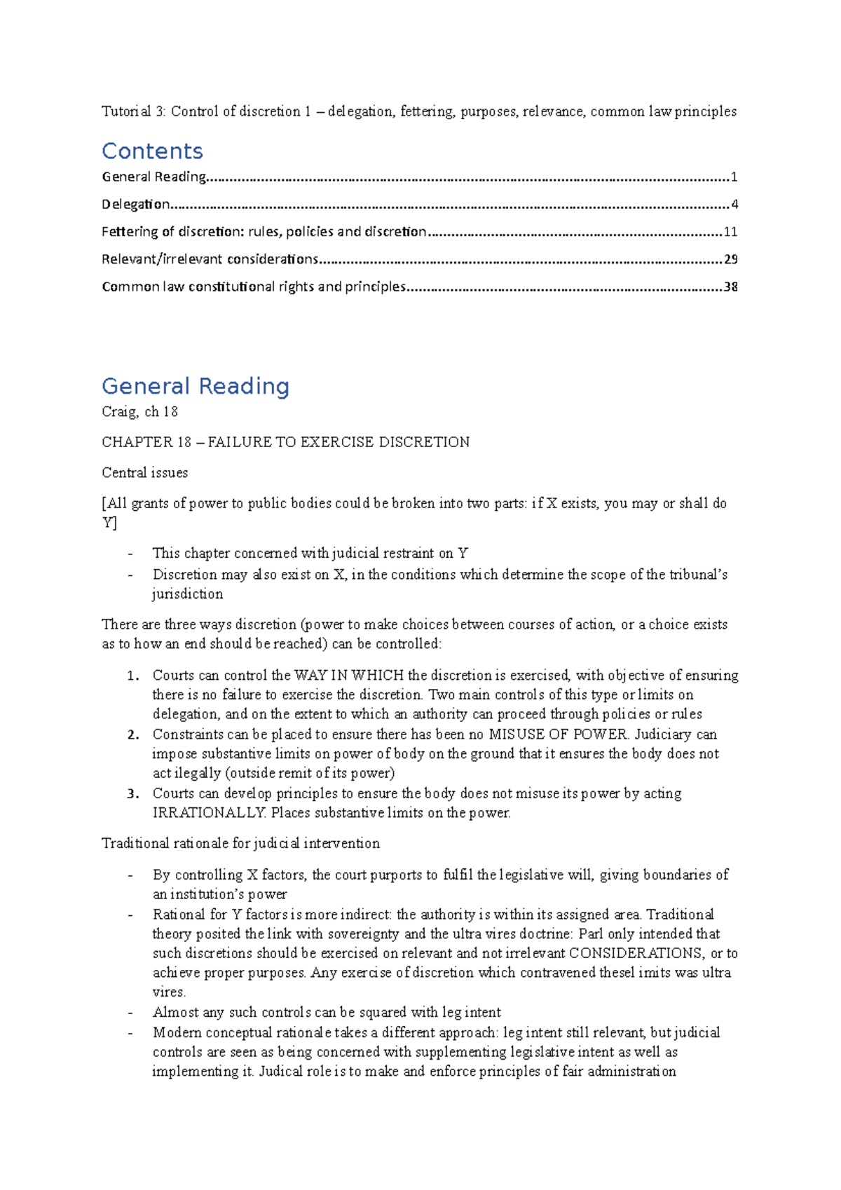Administrative law Control of discretion (delegation, fettering ...