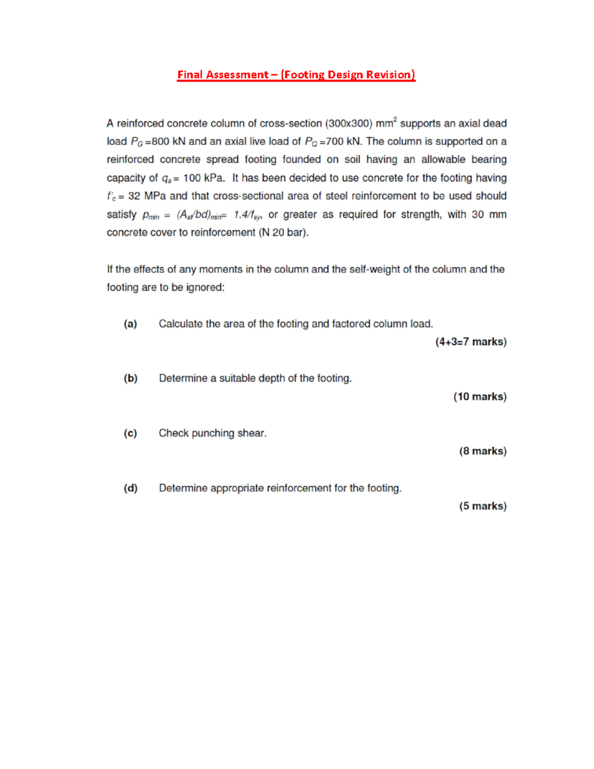 Final Assessment- Revision (Footing) - SEV353 - Final Assessment ...