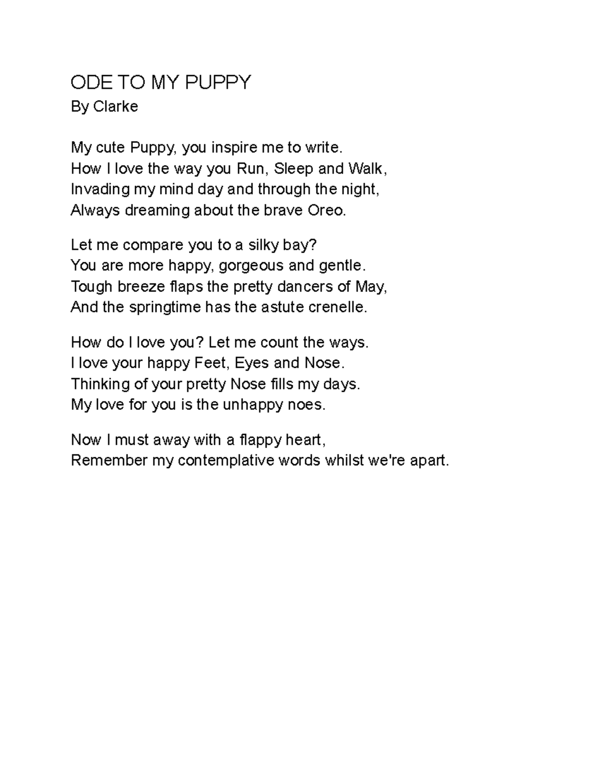 Sonnet for Puppy - ODE TO MY PUPPY By Clarke My cute Puppy, you inspire ...