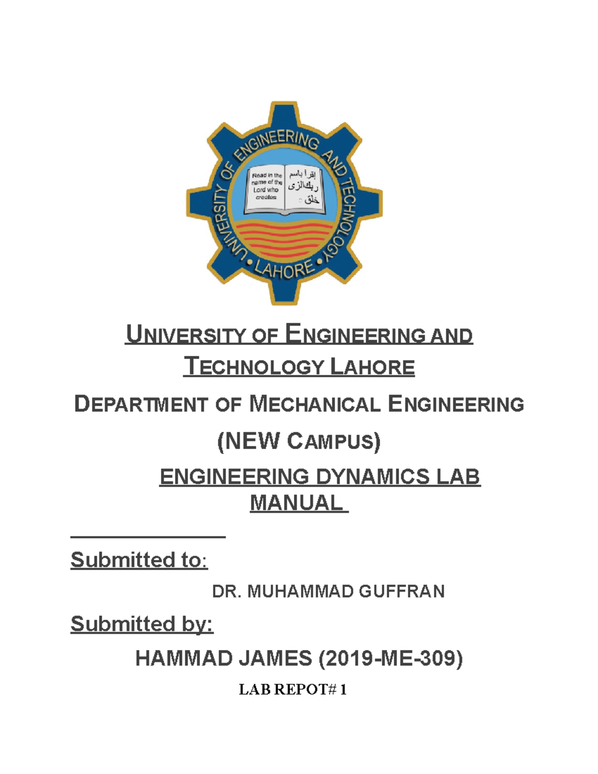 Engineering Dynamics lab manual - U NIVERSITY OF E NGINEERING AND ...