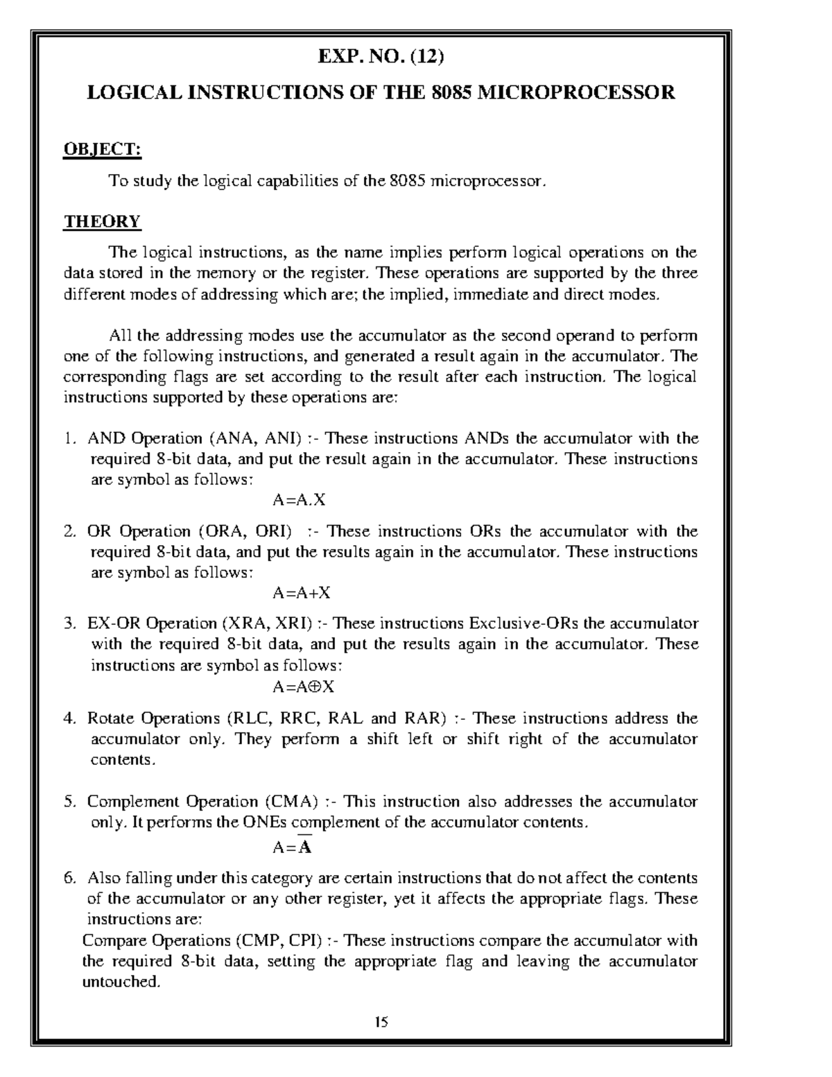 Microprocessor instructions - EXP. NO. (12) LOGICAL INSTRUCTIONS OF THE ...