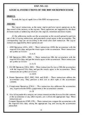 Microprocessor instructions - Stacks & Subroutines o The stack is an ...