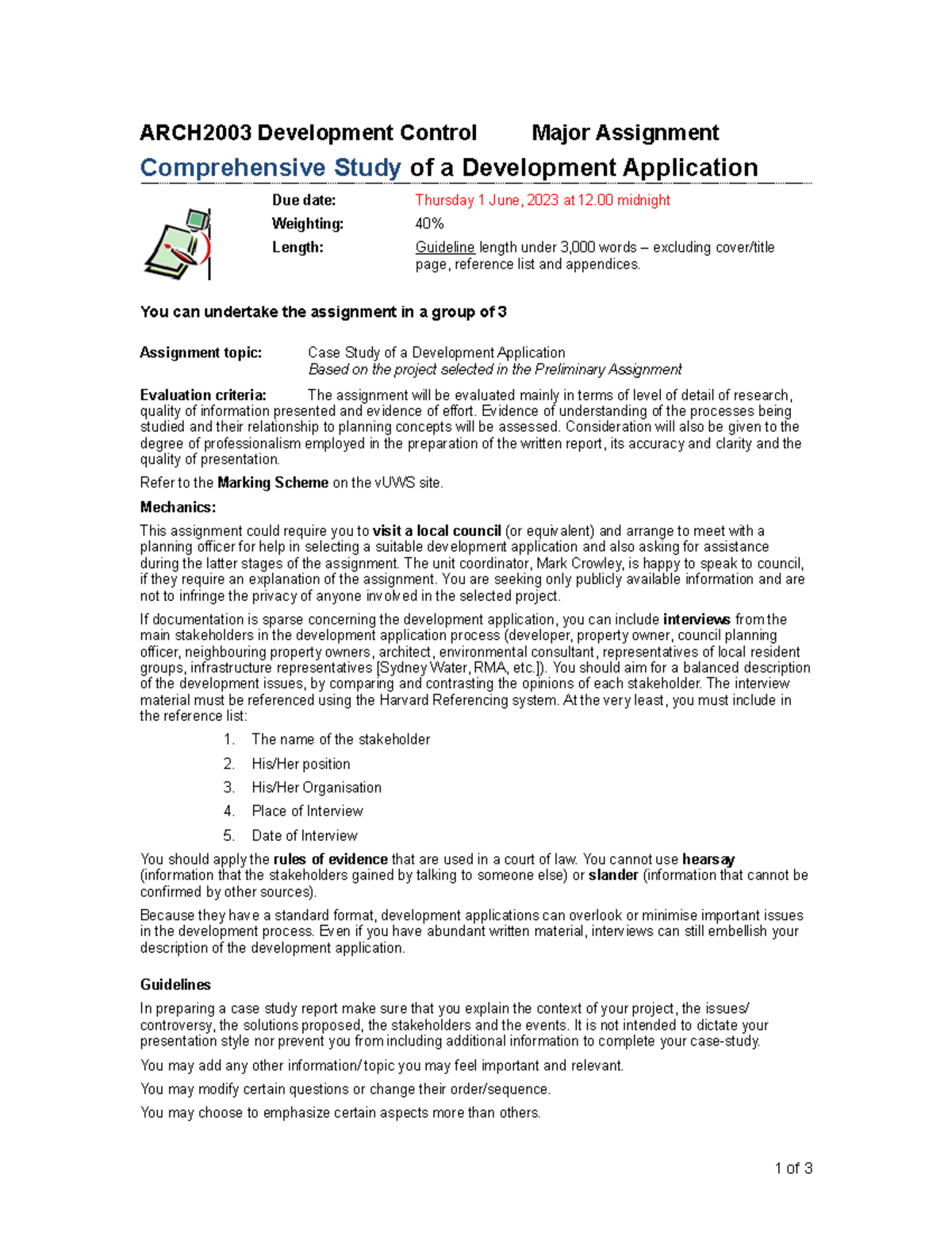 Major Assignment 2023 - ydwadadwdadawd - ARCH2003 Development Control Major Assignment ...