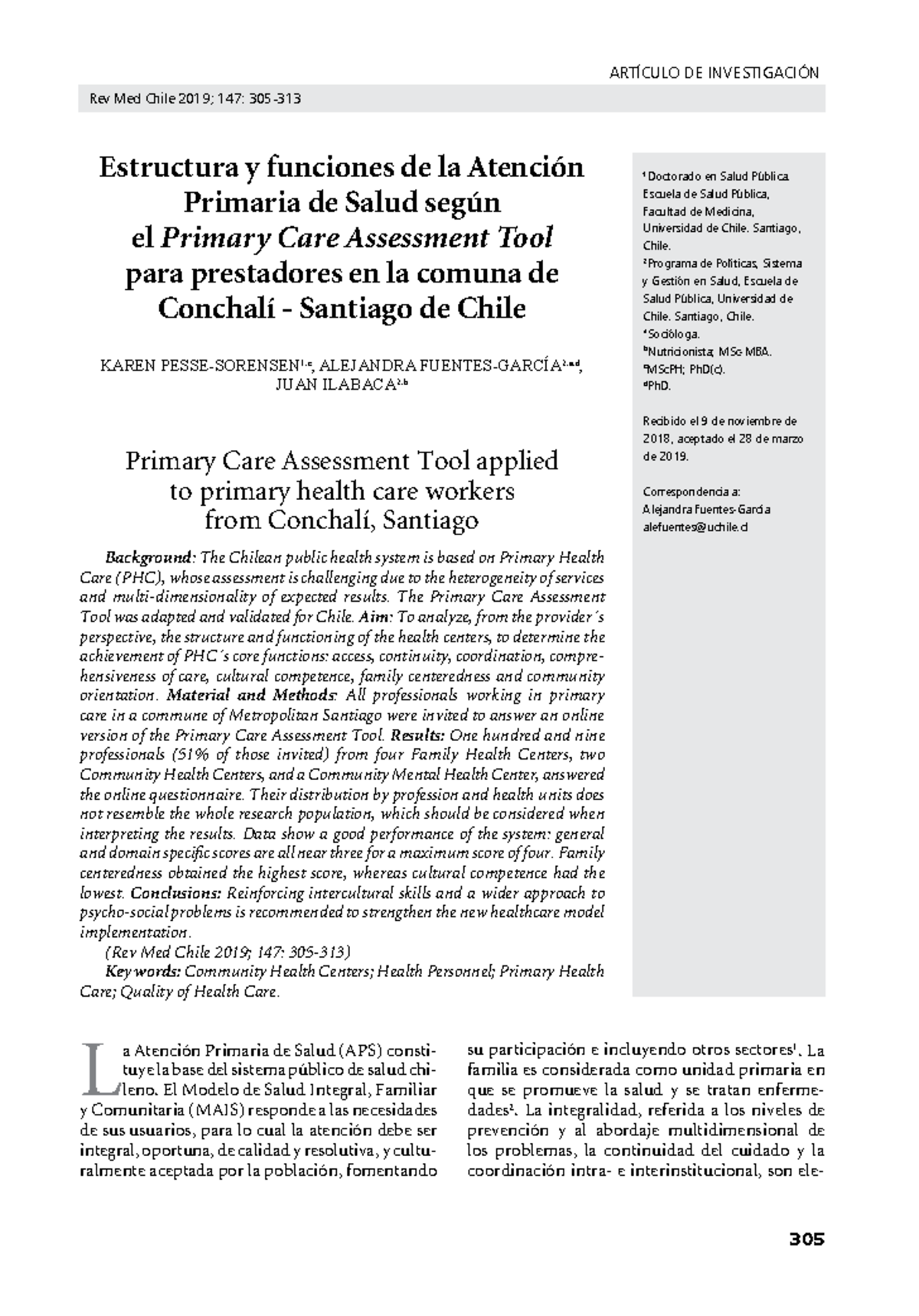 Estructura y función de la APS Chile - Rev Med Chile 2019; 147: 305- Estructura y funciones de ...