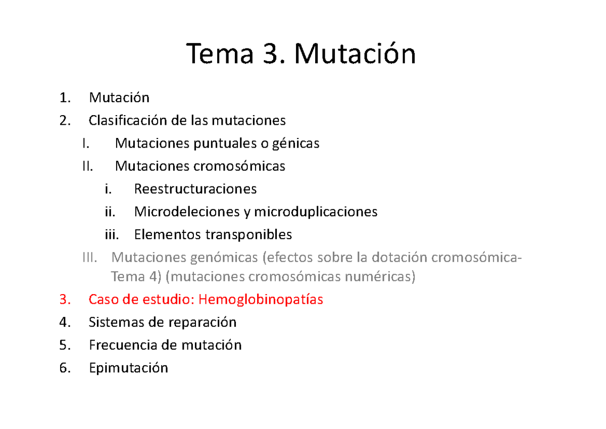 Tema 3 (sesión 4) - Tema 3. Mutación 1. Mutación 2. Clasificación de las mutaciones I ...