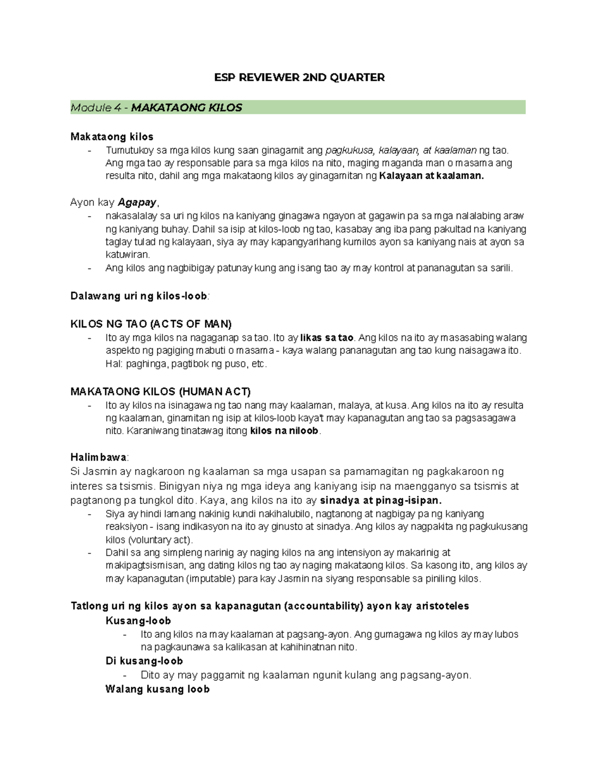 Esp 2nd quarter - ESP REVIEWER 2ND QUARTER Module 4 - MAKATAONG KILOS ...