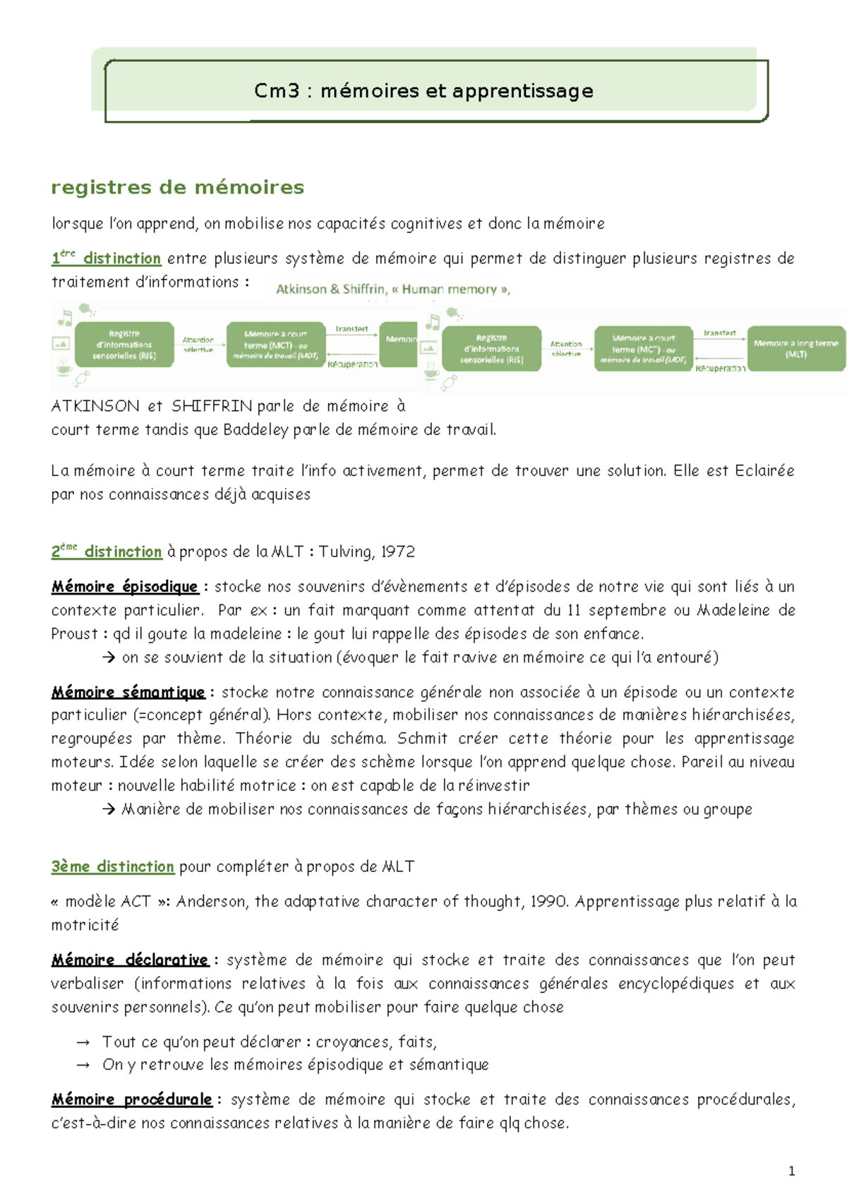 3. CM3 mémoires et apprentissage - registres de mémoires lorsque l’on ...