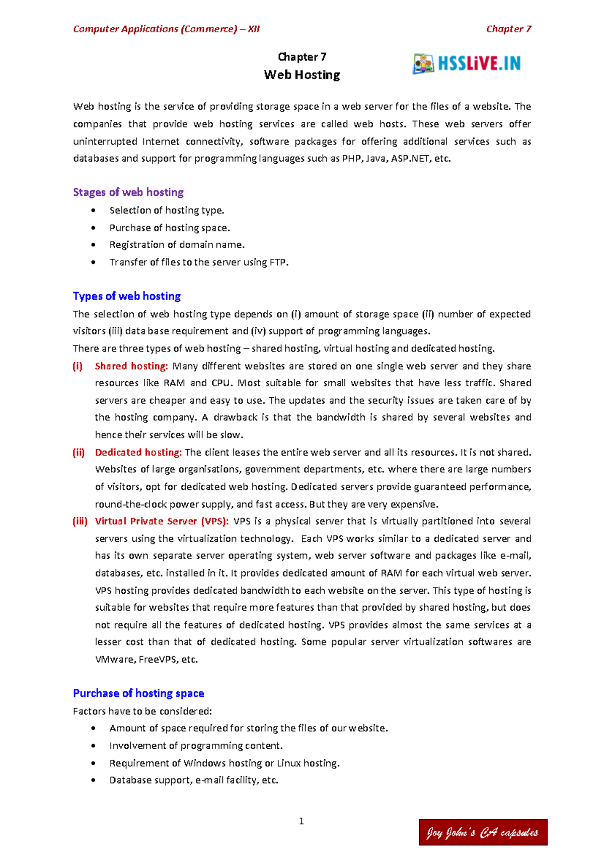 HSSLi VE XII CA hapter 7 Joy John - Computer Applications (Commerce) – XII Chapter 7 1 Joy John ...