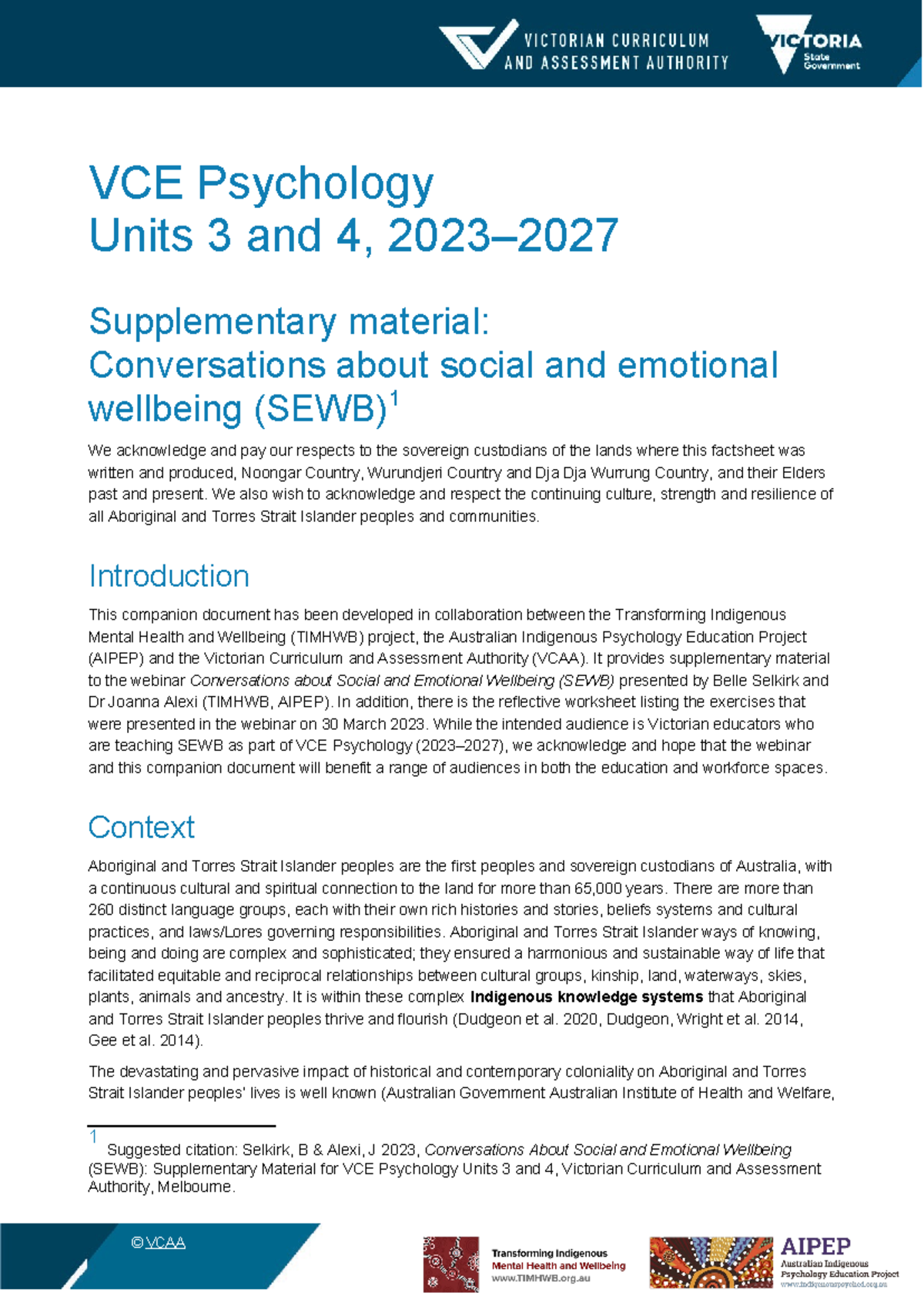 2023Psychology Fact Sheet SEWB - VCE Psychology Units 3 and 4, 2023– Supplementary material ...