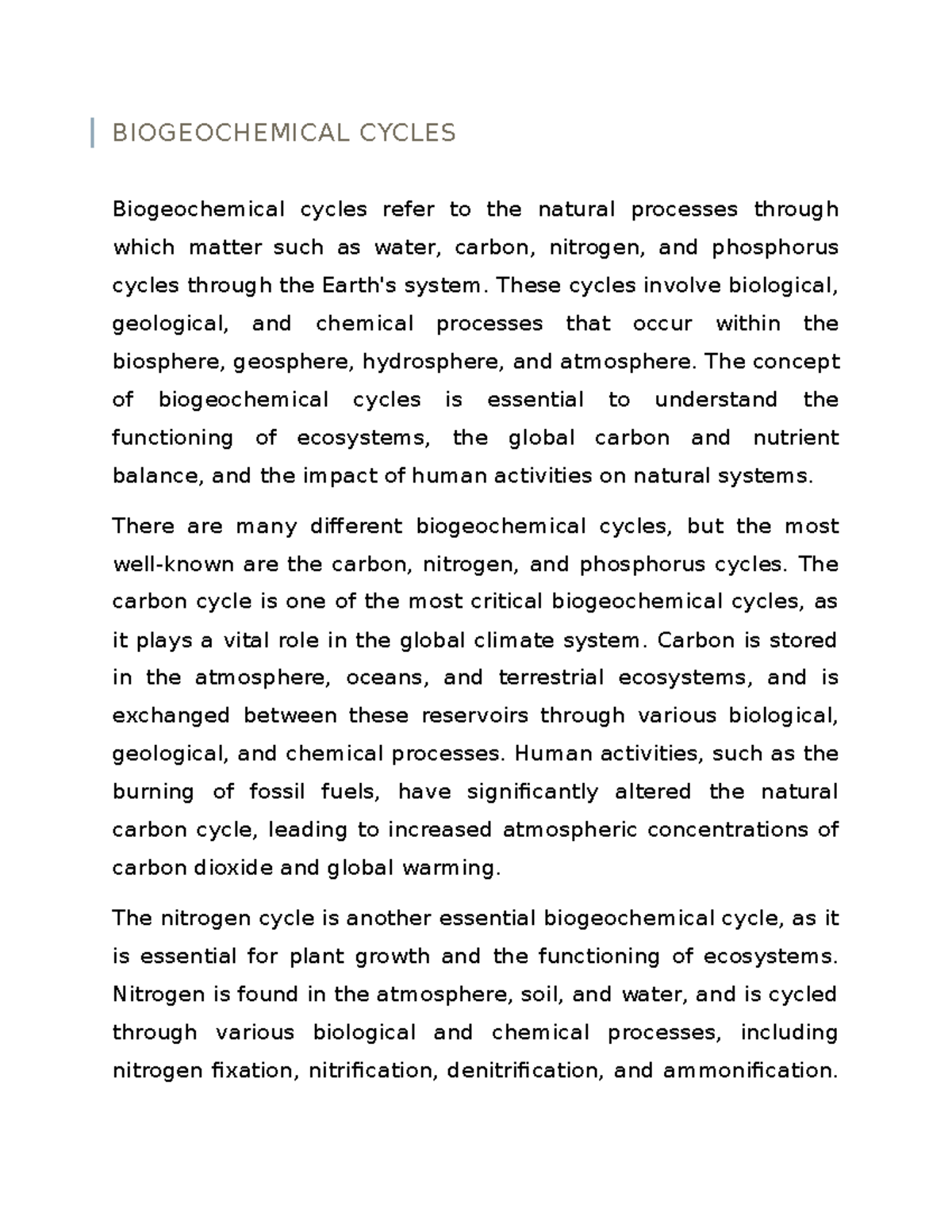A detailed note on biogeochemical cycles - BIOGEOCHEMICAL CYCLES ...