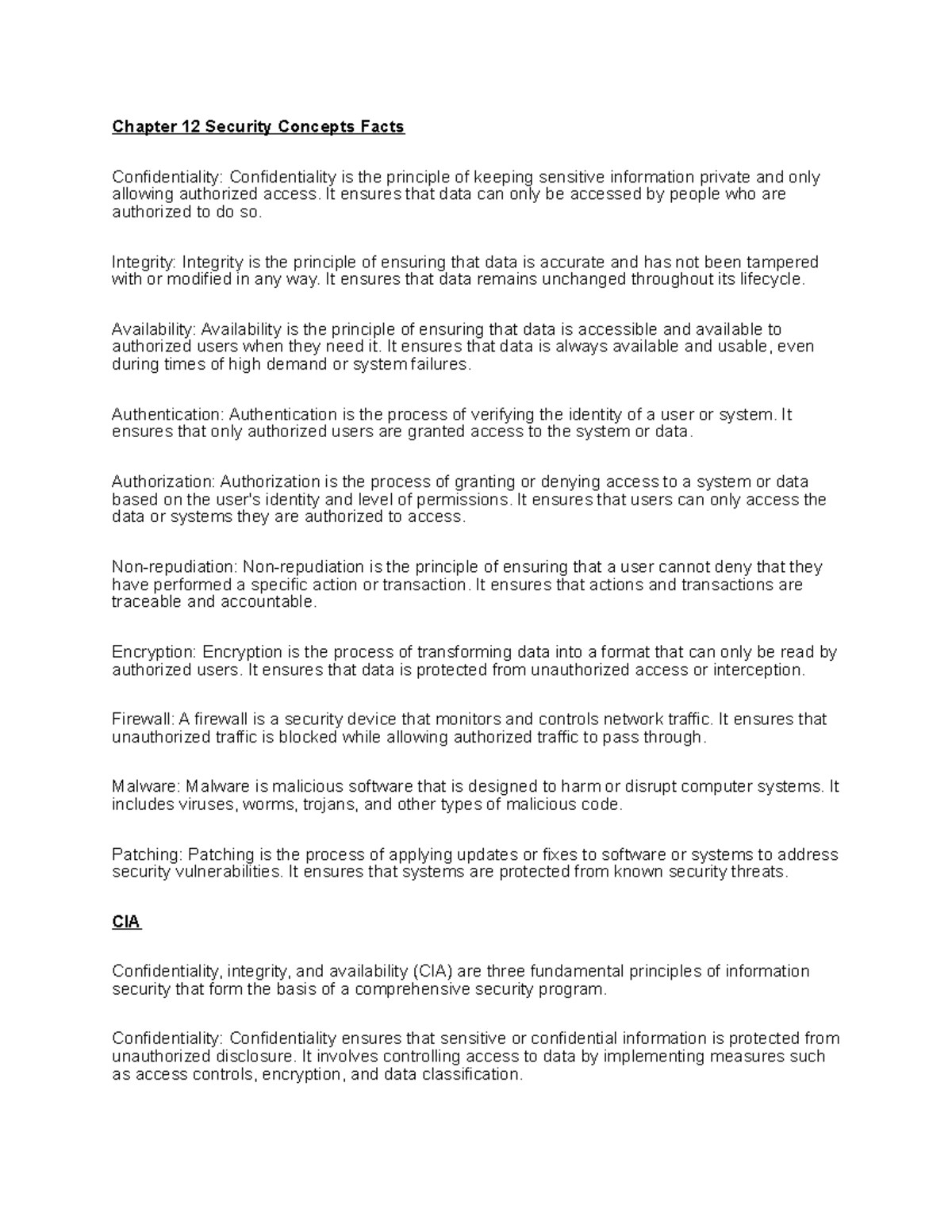 Chapter 12 Security Concepts Facts - It ensures that data can only be accessed by people who are ...