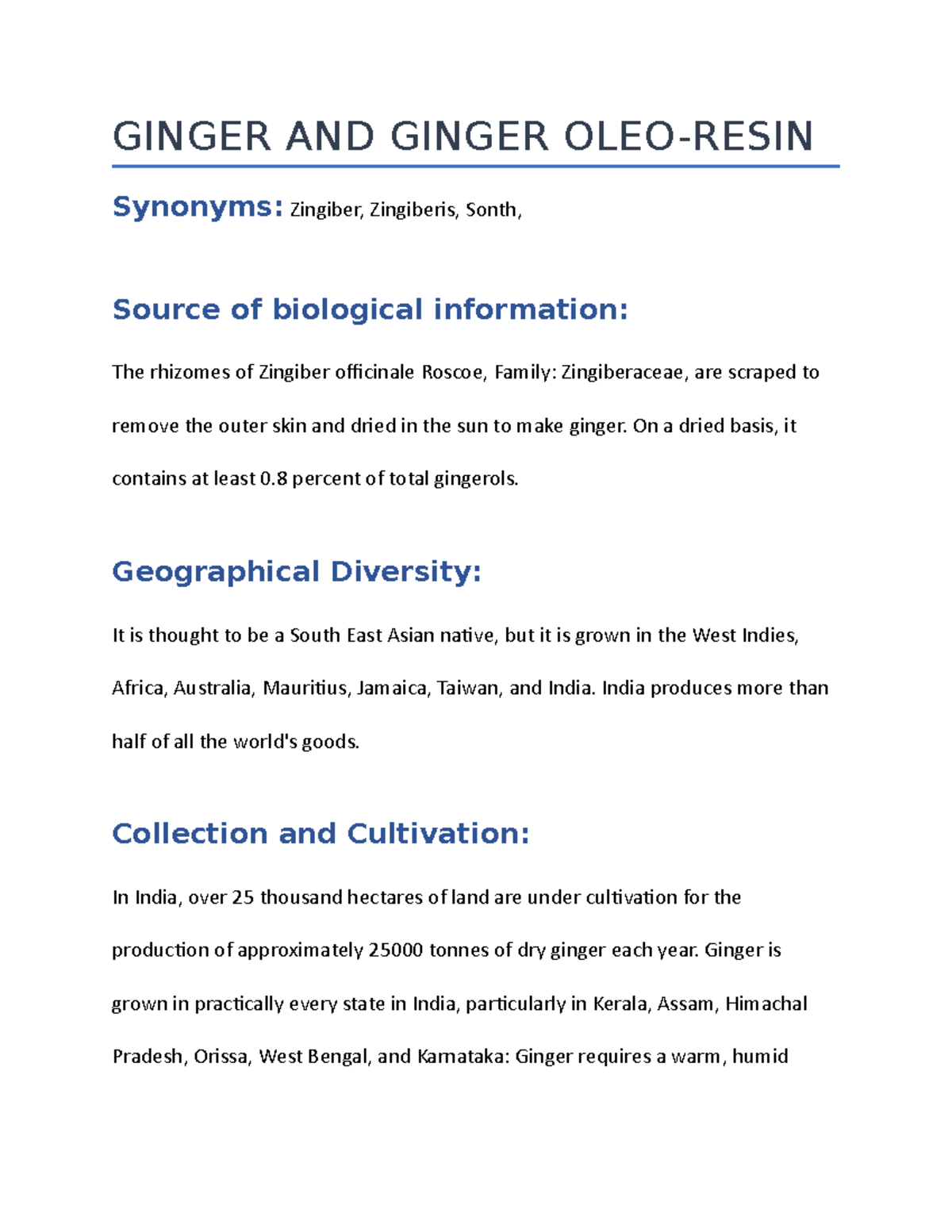 Ginger AND Ginger OLEO- Resin - GINGER AND GINGER OLEO-RESIN Synonyms ...