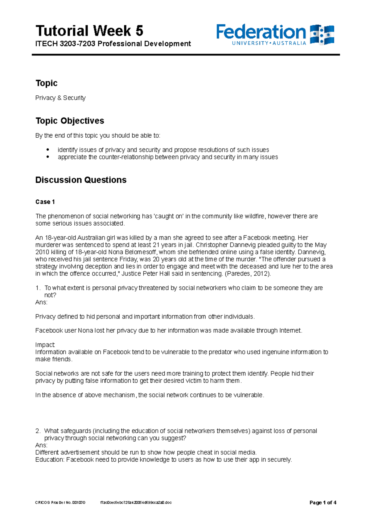 Bikash week5 tutorial professional development - Tutorial Week 5 ITECH ...