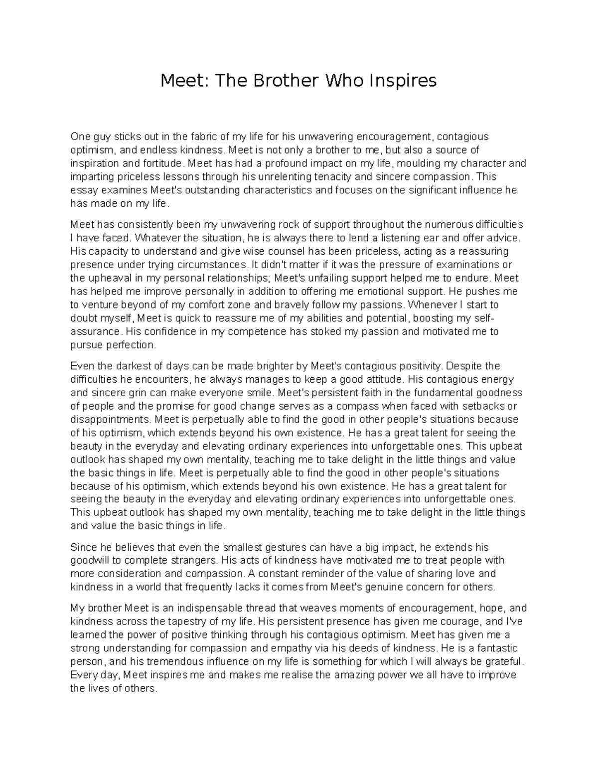 assigment essay - Meet: The Brother Who Inspires One guy sticks out in ...