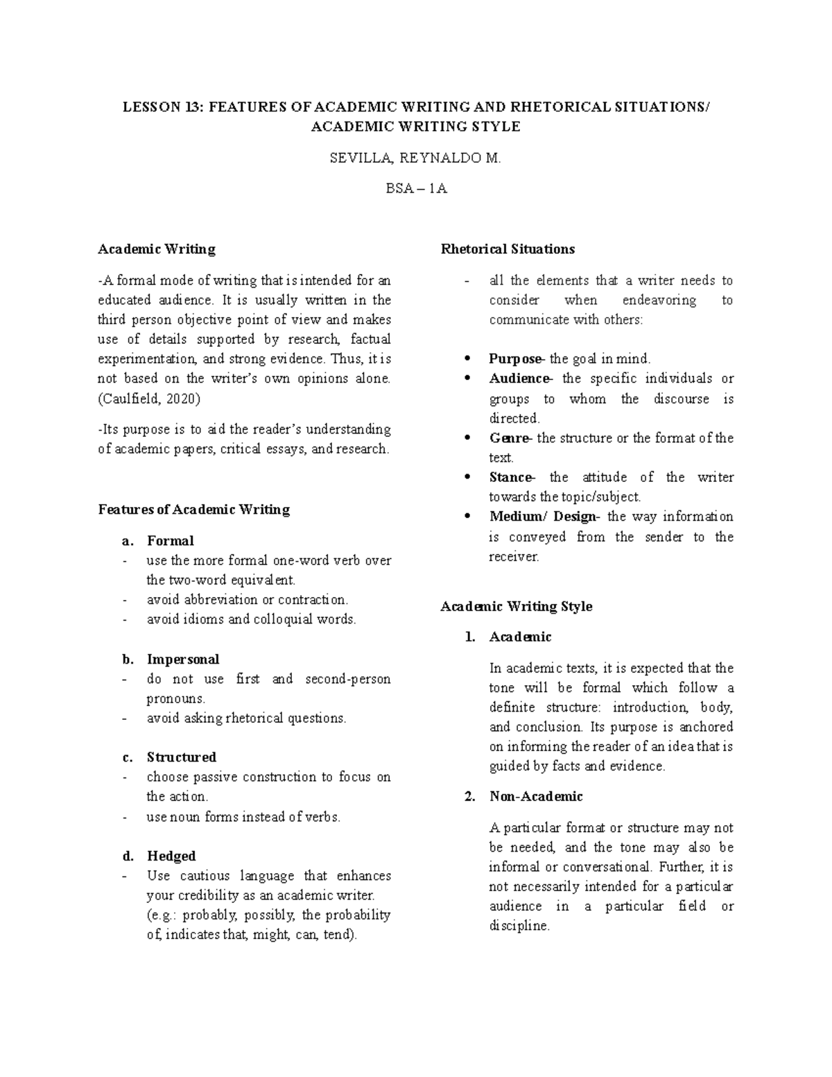 Features OF Academic Writing - LESSON 13: FEATURES OF ACADEMIC WRITING ...