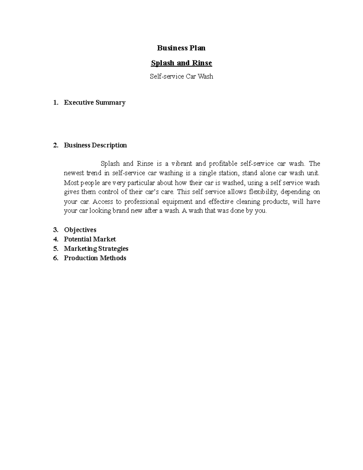 Business Plan - Plan - Business Plan Splash and Rinse Self-service Car ...
