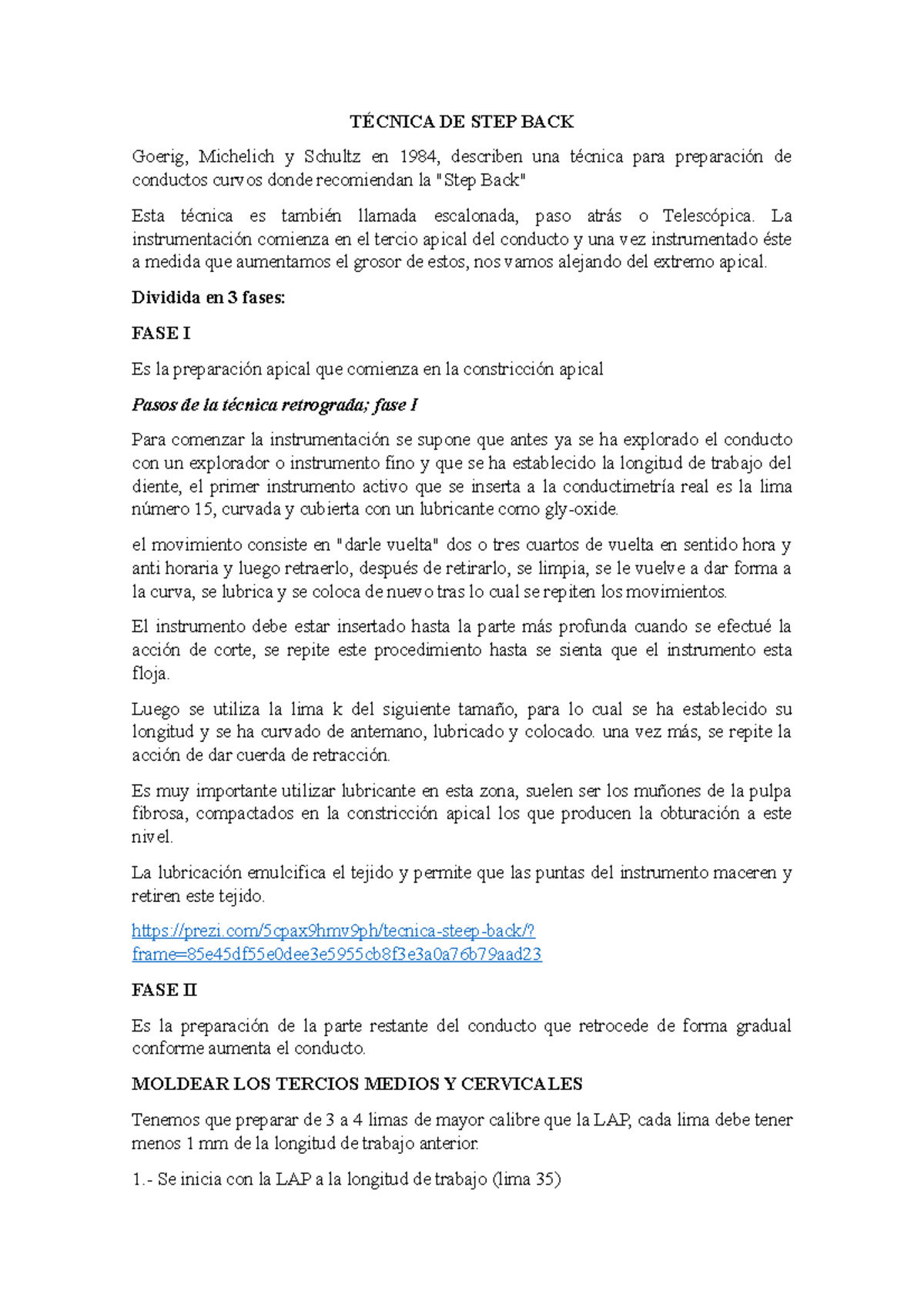 Técnica DE STEP BACK - Apuntes 1-7 - TÉCNICA DE STEP BACK Goerig ...