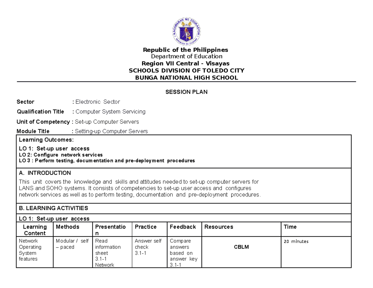 Sessionplan abalde - plan for training session - Department of Education Region VII Central ...
