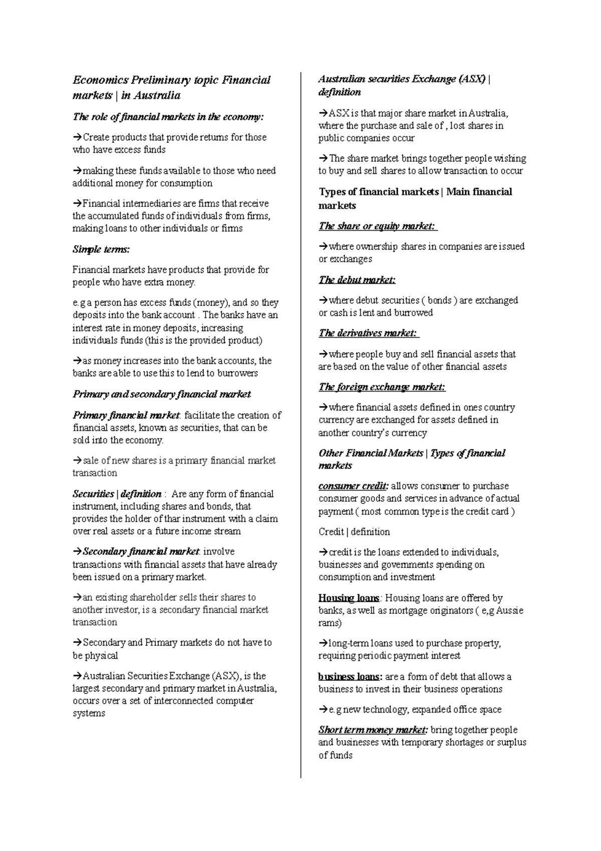 Economics Financial Markets Preliminary Topic 5 - Economics Preliminary ...