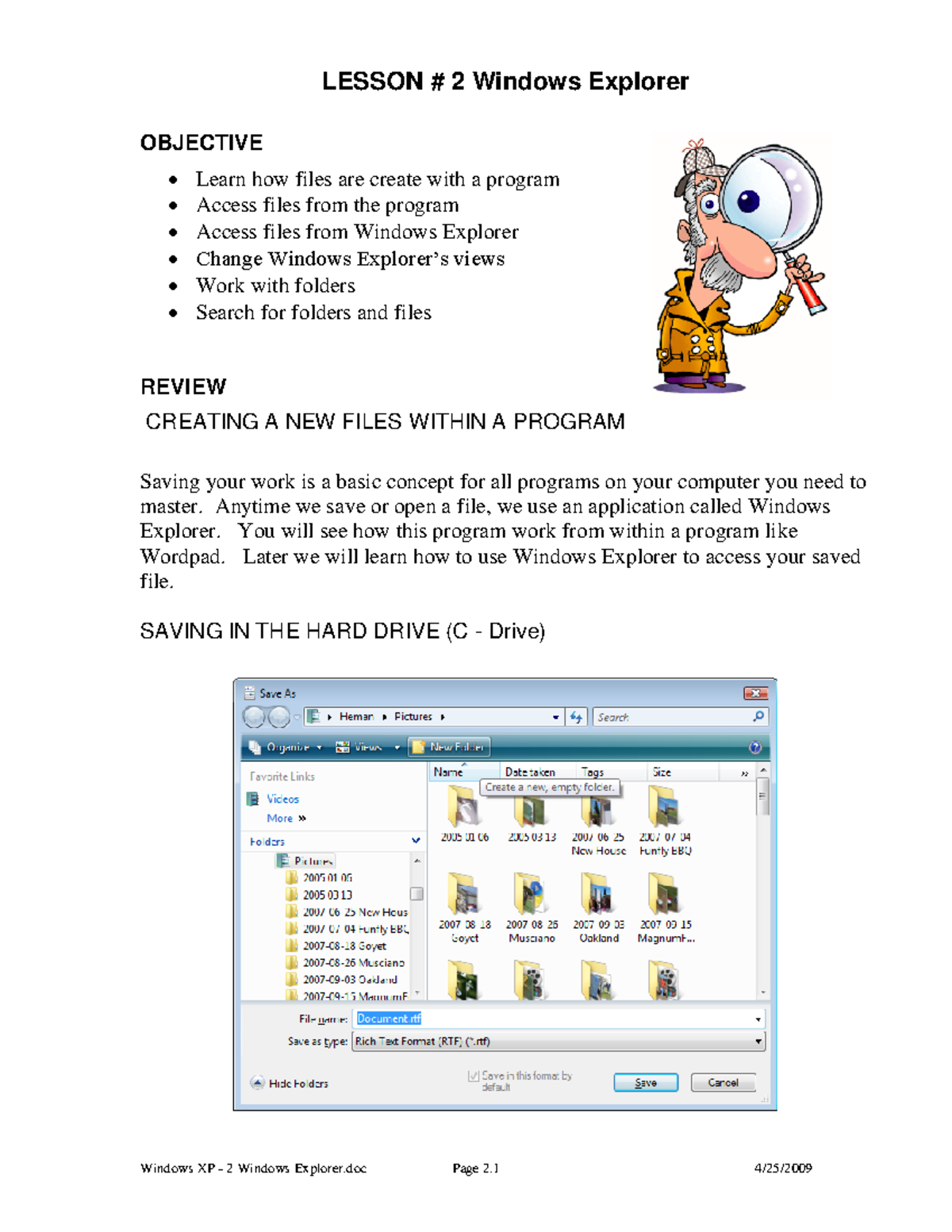 Windows XP - 2 Windows Explorer - LESSON # 2 Windows Explorer OBJECTIVE ...