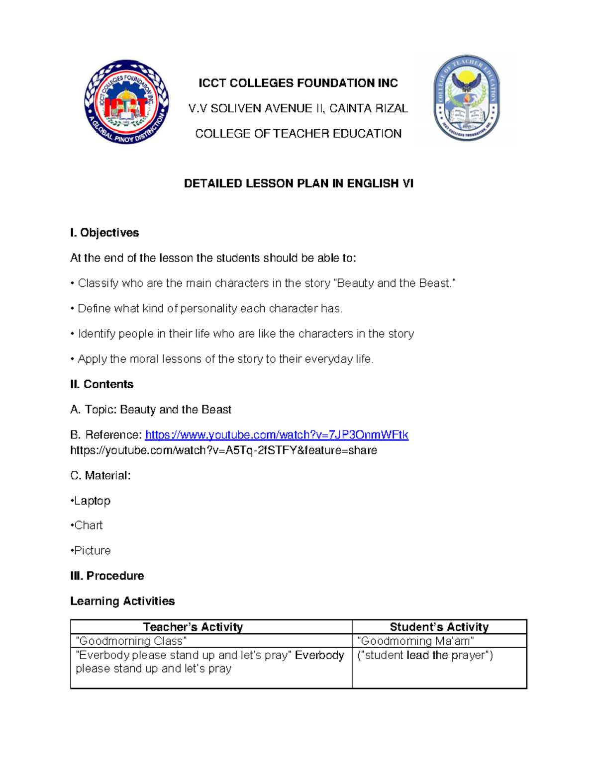 Beautyandtheb - lesson plan - ICCT COLLEGES FOUNDATION INC V SOLIVEN ...