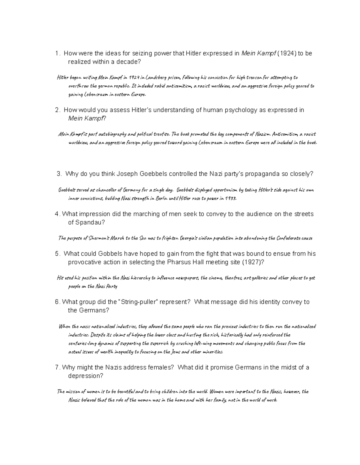 Ww1 Assignment For Class How Were The Ideas For Seizing Power That Hitler Expressed In Mein