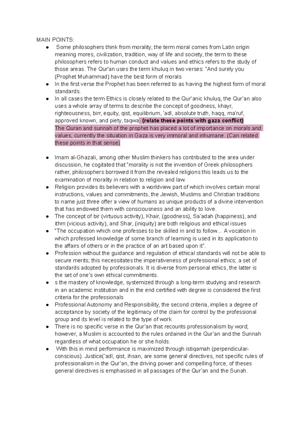 Analysis MAIN Points - MAIN POINTS: Some philosophers think from ...