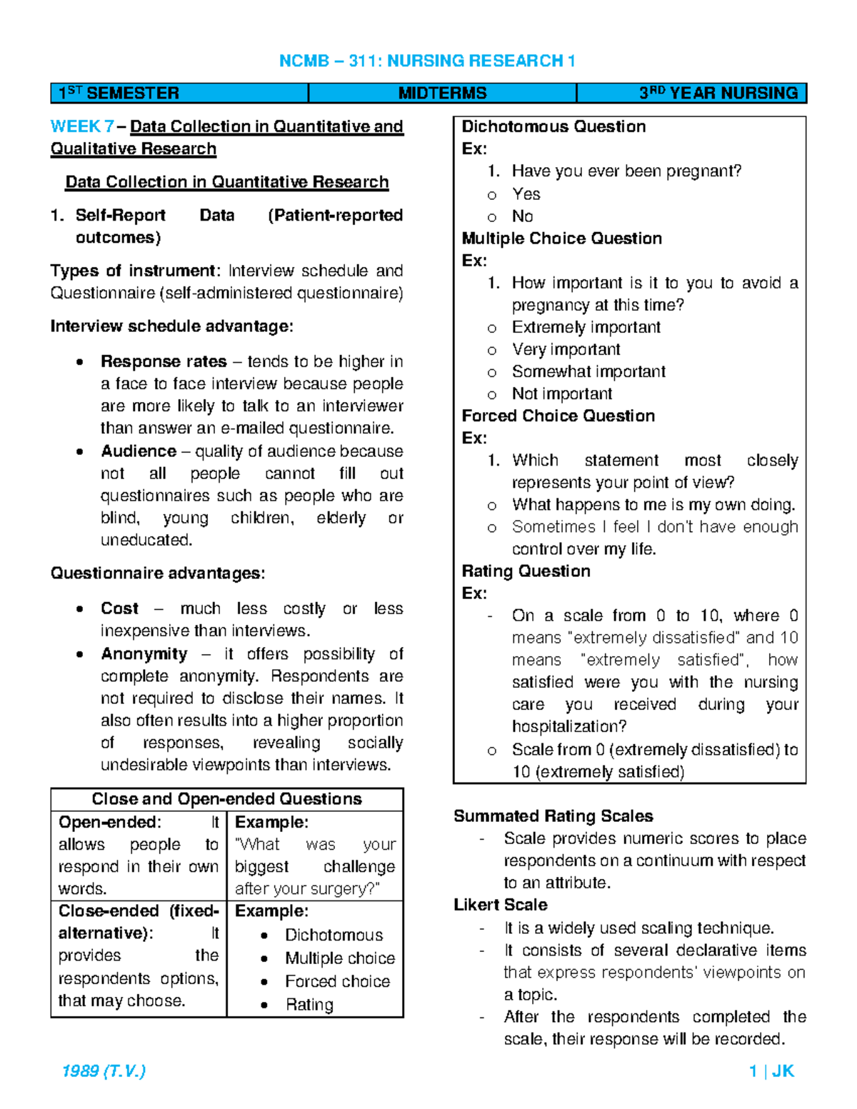 Completed - NCMB-311-WEEK-7-11 - NCMB – 311 : NURSING RESEARCH 1 WEEK 7 ...