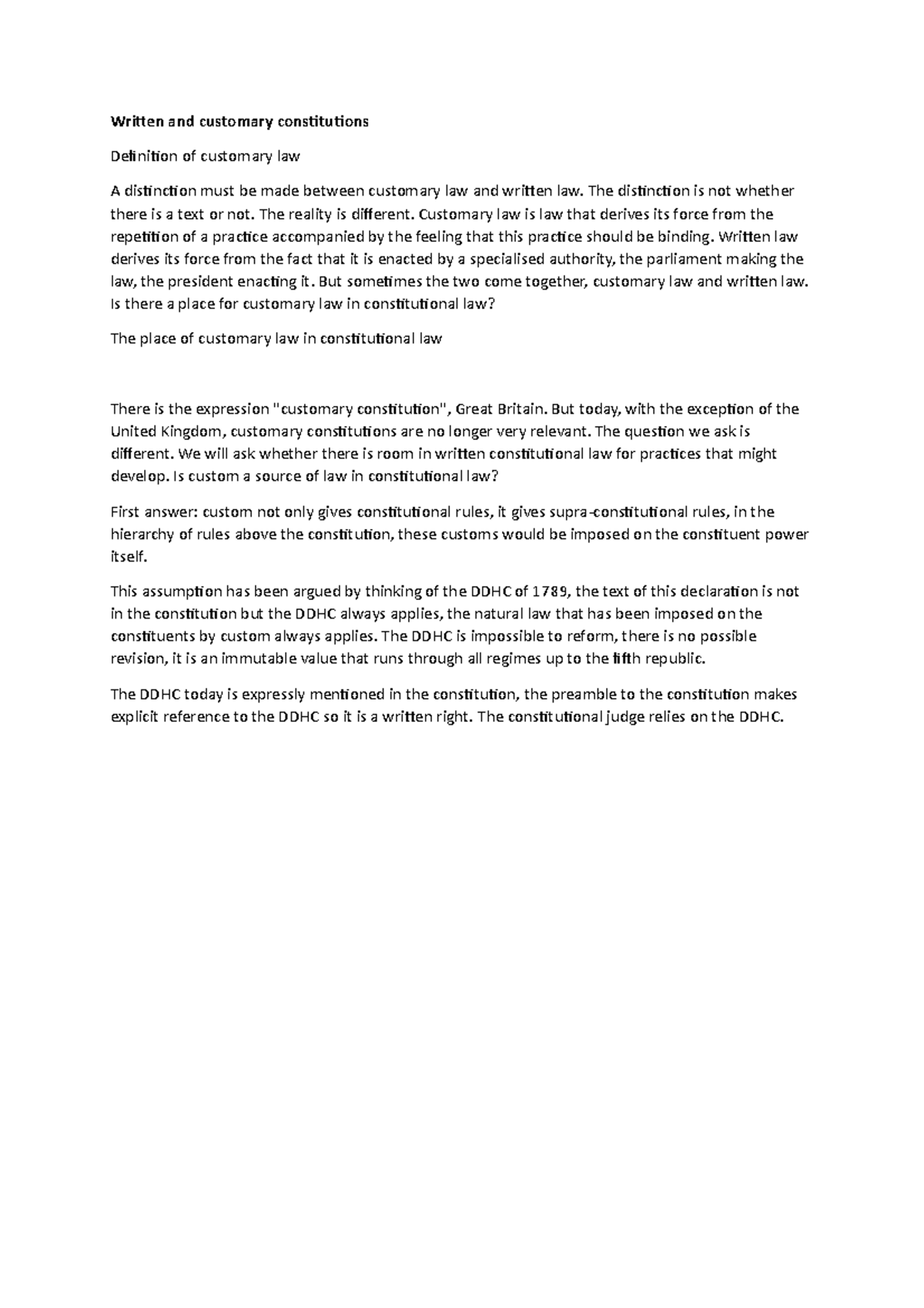 Written and customary constitutions - Written and customary ...