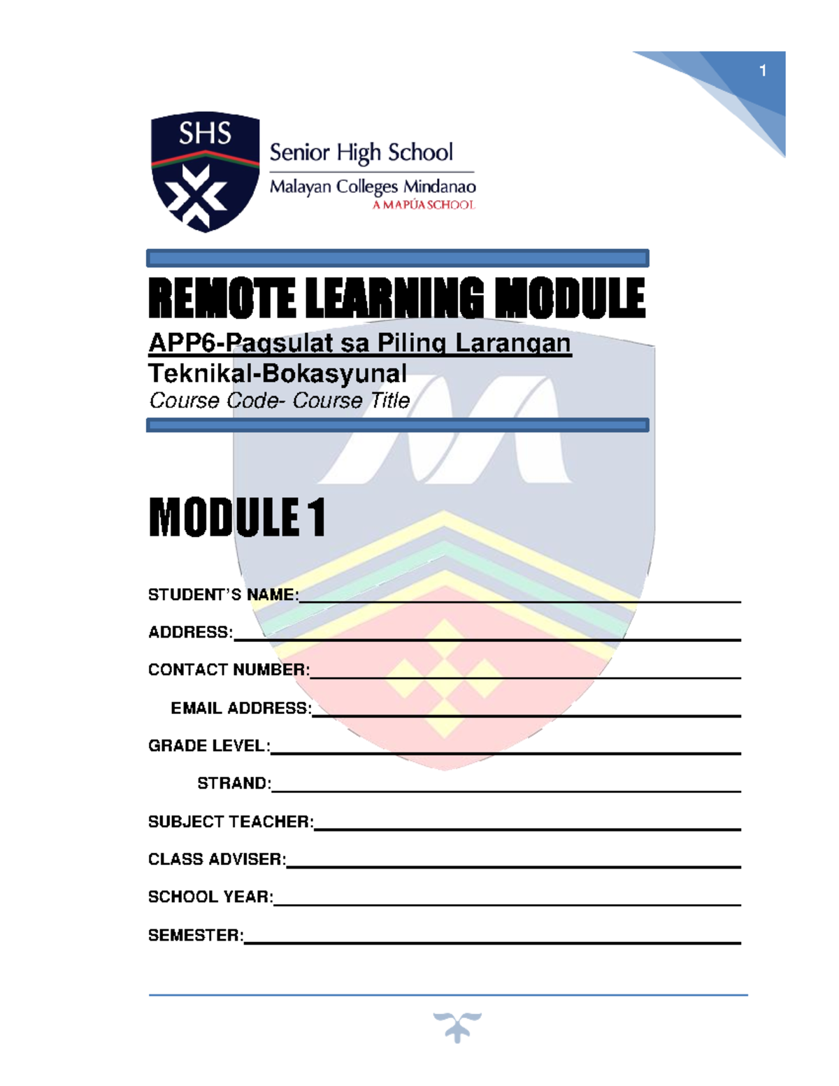 Module 1 APP6 Techvoc - 1 REMOTE LEARNING MODULE APP6-Pagsulat sa ...
