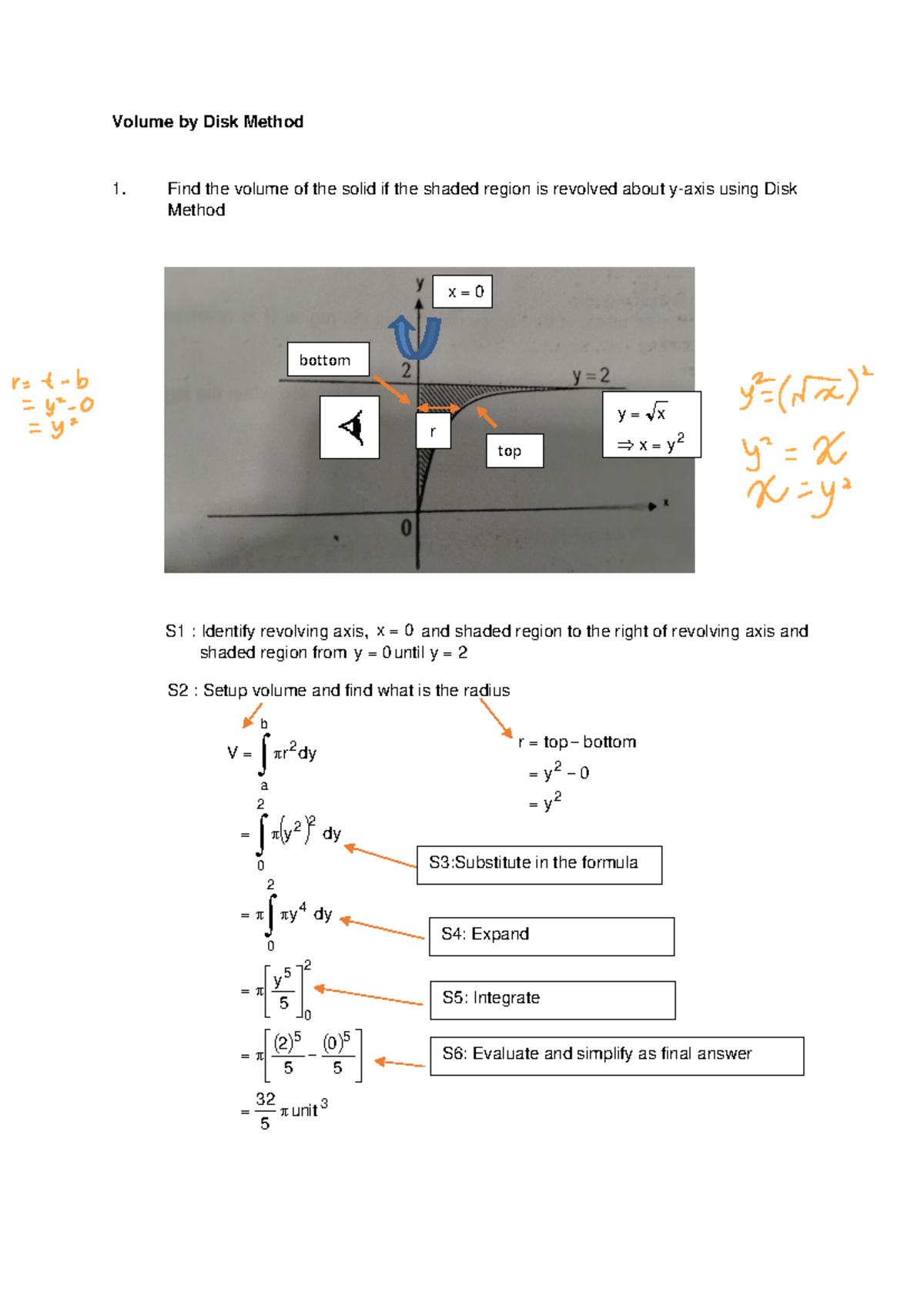 5.2 Examples Volume by Disk Method -2E&2F - Volume by Disk Method Find ...