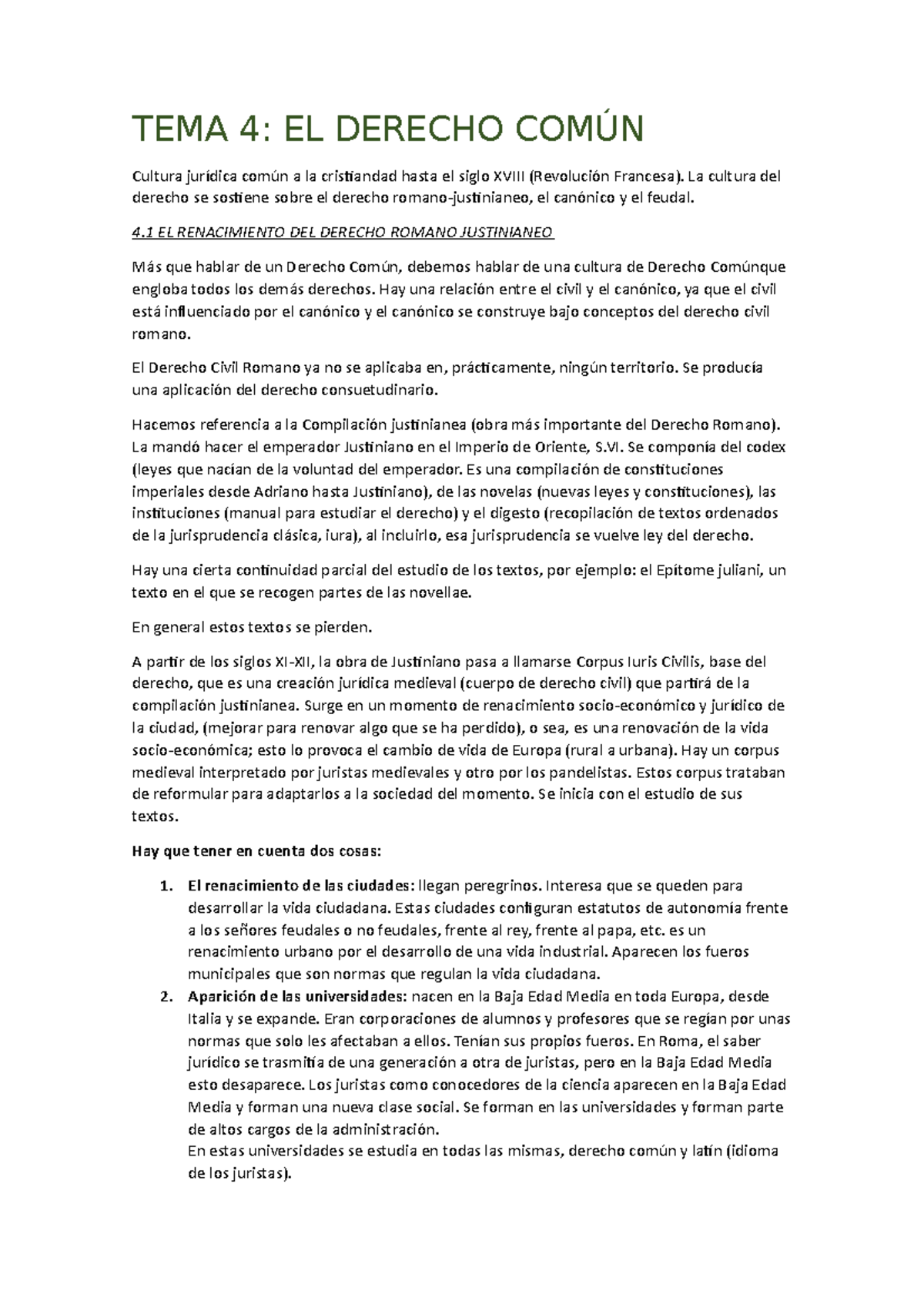 Tema 4. EL DERECHO COMÚN - Historia del Derecho - UniOvi - Studocu